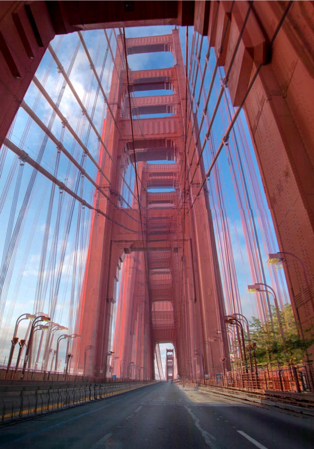 Shot from a car window, the Golden Gate Bridge spans multiple timelines ...